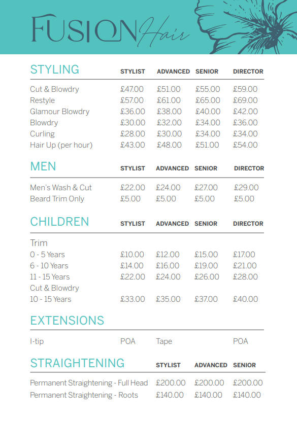 Price List – Fusion Hair